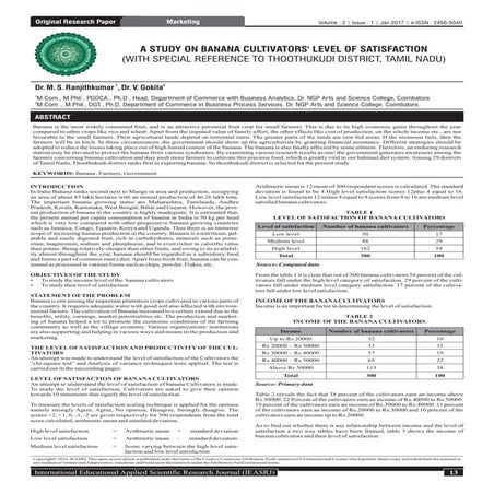 A STUDY ON BANANA CULTIVATORS' LEVEL OF SATISFACTION (WITH SPECIAL REFERENCE TO THOOTHUKUDI ...