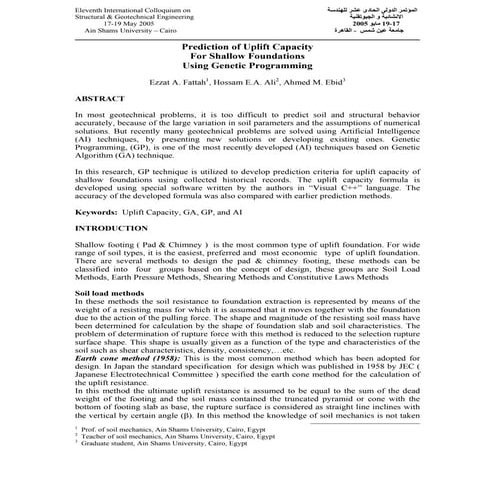 Prediction of uplift capacity using genetic programming | PDF