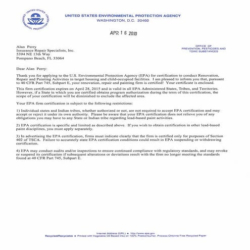 EPA LEAD Certification | PDF