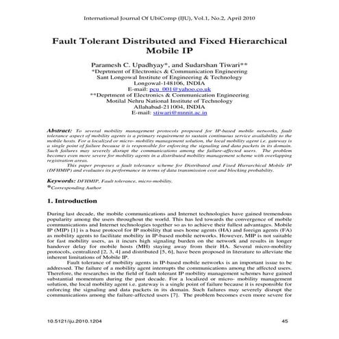 Fault Tolerant Distributed and Fixed Hierarchical Mobile IP | PDF