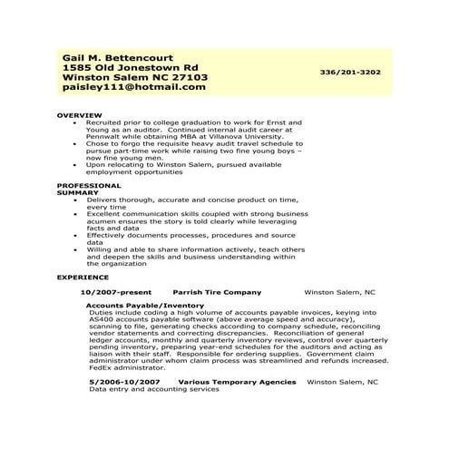 Gail Bettencourt resume | DOC