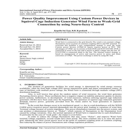 Power Quality Improvement Using Custom Power Devices In Squirrel Cage