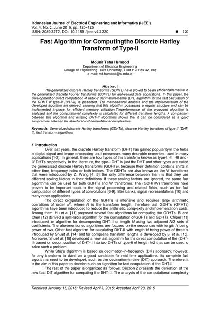Fast Algorithm For Computing The Discrete Hartley Transform Of Type Ii 7335