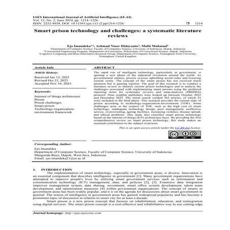 Smart prison technology and challenges: a systematic literature reviews ...