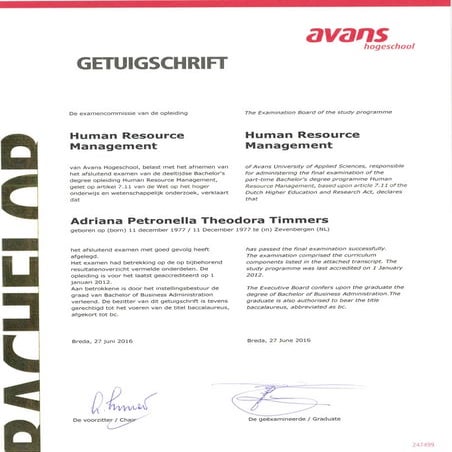 Getuigschrift Avans | PDF
