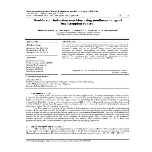 Double Star Induction Machine Using Nonlinear Integral Backstepping Control Pdf