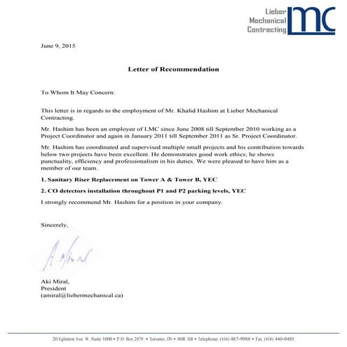 Letter of Recommendation - Khalid Hashim (1) | PDF