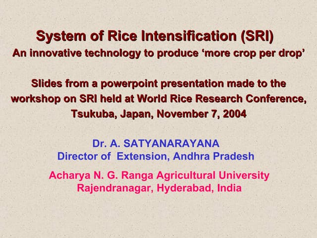 0430 System Of Rice Intensification Sri Ppt