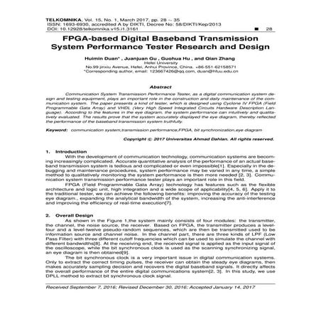 Fpga Based Digital Baseband Transmission System Performance Tester Research And Design Pdf