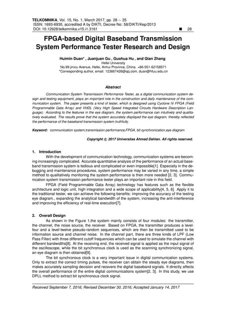 Fpga Based Digital Baseband Transmission System Performance Tester Research And Design Pdf