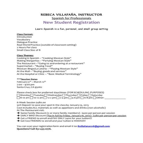 New Student Reg From - Word Version | DOCX