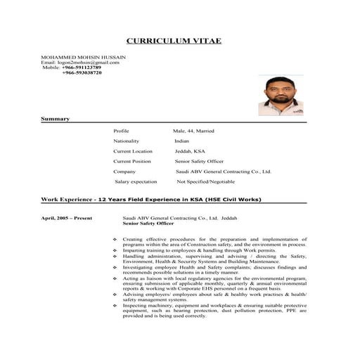 CV Of mohammed mohsin hussain | DOC | Human Resources | Business