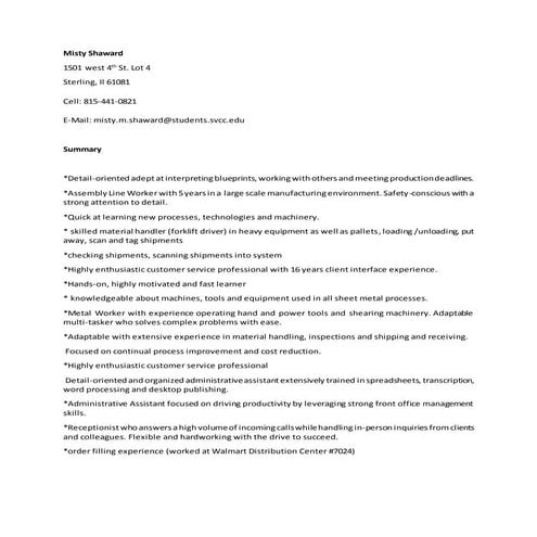 Misty Shaward resume | PDF