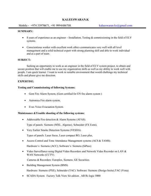 ELV ENGINEER RESUME | DOC