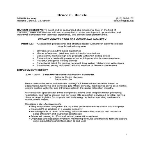 Bruce C. Buckle Executive Resume 2015 | DOCX