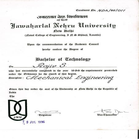 Rajiv Satyanarayan BTech transcript | PDF