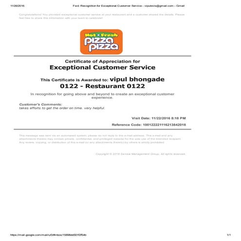 Recognition for Exceptional Customer Service | PDF