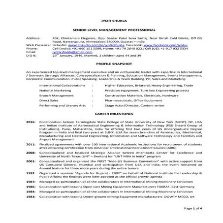 JYOTI SHUKLA CV JUN 2016 | PDF