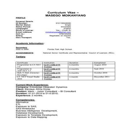 CV of Masego Moikanyang | DOCX