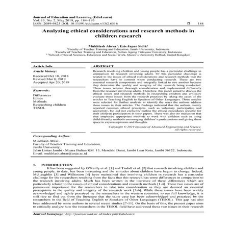 Analyzing Ethical Considerations And Research Methods In Children