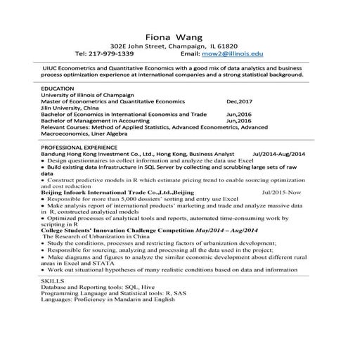 Fiona Wang CV UIUC | PDF