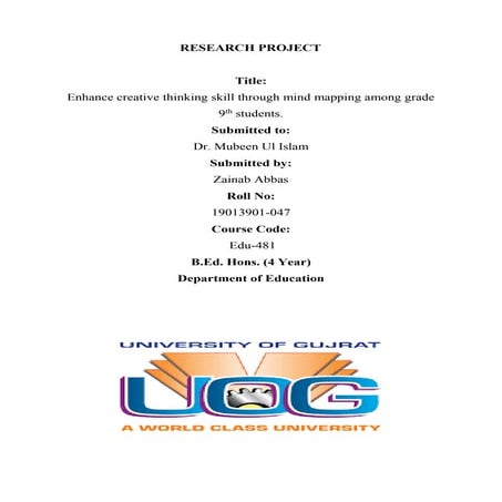 Enhance creative thinking skill thorough mind mapping among grade of ...