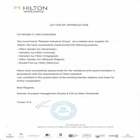 Letter of Appreciation from HILTON | PDF