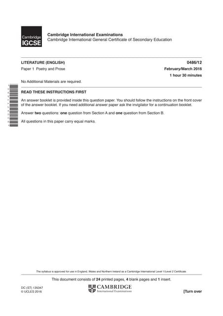 Welcome to igcse english literature | PPT