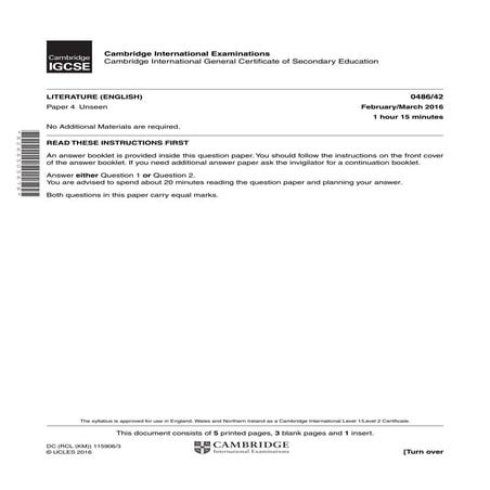 IGCSE Literature | PDF