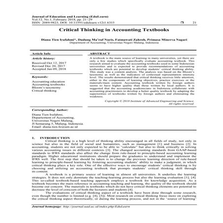Critical Thinking in Accounting Textbooks | PDF
