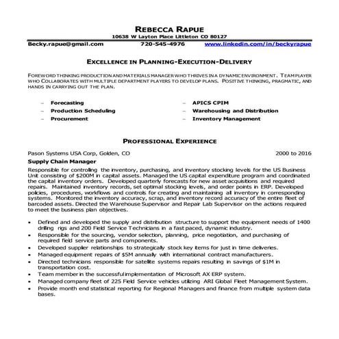 Rebecca Rapue Resume 4 | DOCX | Logistics | Business