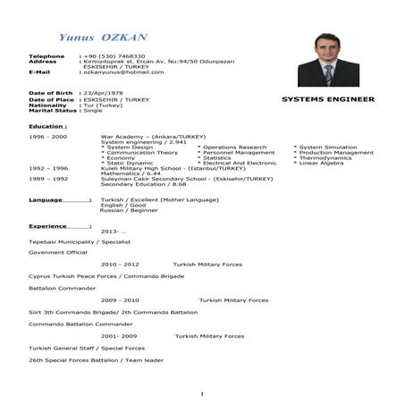 Yunus OZKAN cv (In English) | DOC