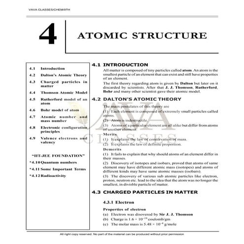 NCERT-structure of atom class 9 notes pdf download | PDF