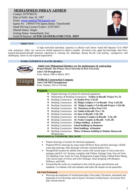 CV_ BIM Revit Mep Modeler & Draftsman | DOCX