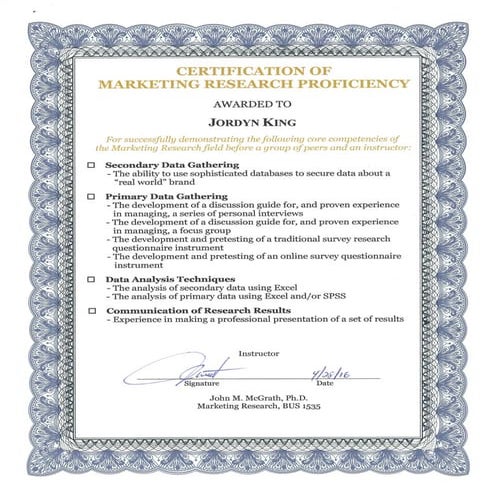 Marketing Research Certificate | PDF | Marketing and Advertising | Business