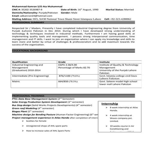 M.Kamran(Industrial Engineering And Management) | DOC