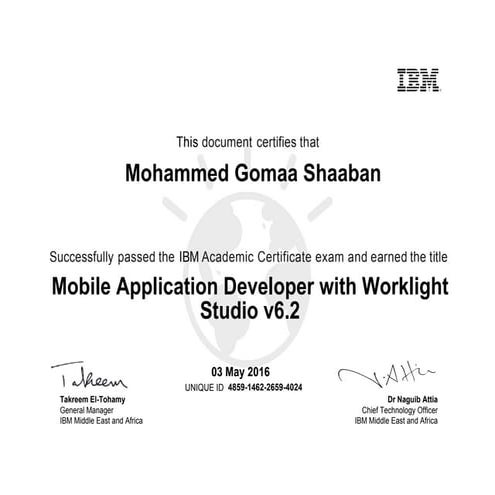 Mobile Application Developer with Worklight Studio v6.2_certificate | PDF | Educational ...
