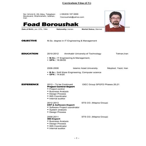 foad boroushak-CV Eng. | PDF