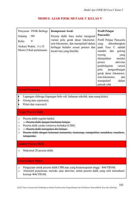 Modul Ajar Kelas 10 PJOK Fase E Kurikulum Merdeka | PDF