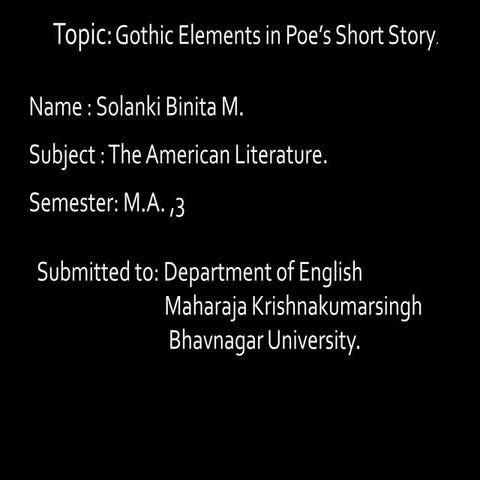 Gothic Elements in Poe's Short Story. | PPTX | Fiction | Books and ...