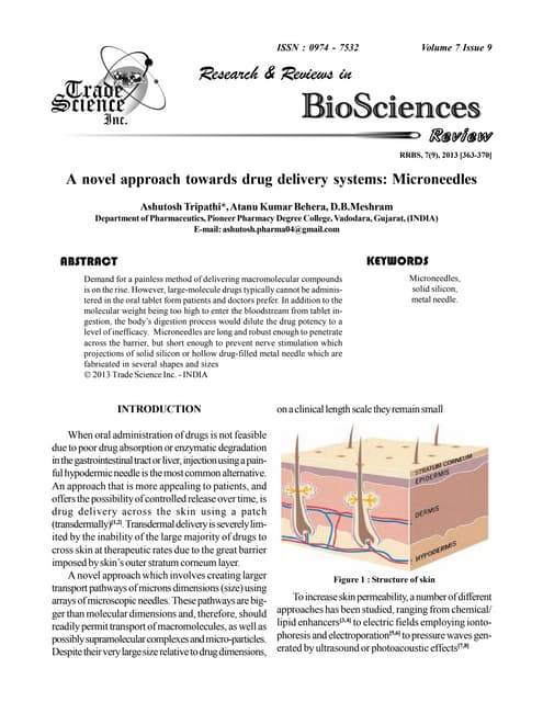 microneedle based drug delivery system | PPTX