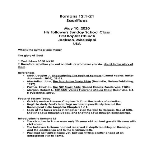 05-10-20, Romans 12;1-21, Sacrifices | PDF