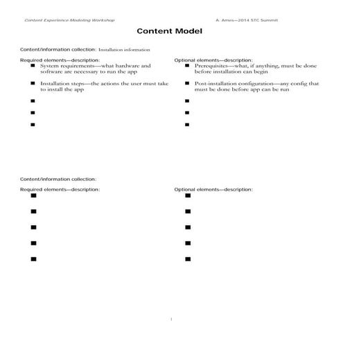Content Experience Modeling Handout #5: Content Model worksheet | PDF