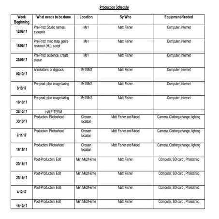 Production schedule | DOCX