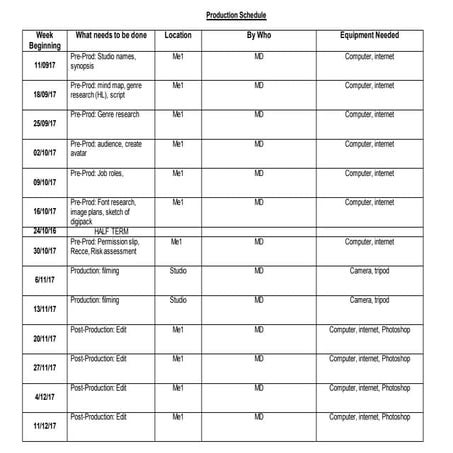 (Time managemet) production schedule | DOCX