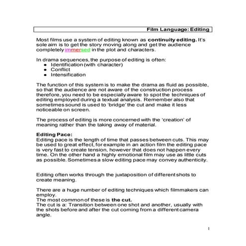Editing - Key Words Sheet | DOCX