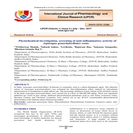 Phytochemical investigation, screening of anti-inflammatory activity of ...