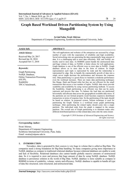 Graph Based Workload Driven Partitioning System By Using Mongodb Pdf