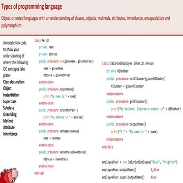 05 A Level Object Orientated Languages Activity 3pptx Programming Languages Computing 1314