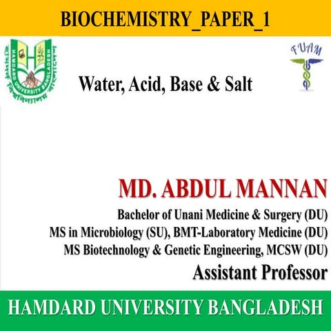 BIOCHEMISTRY@ ACID, BASE & SALT | PPTX